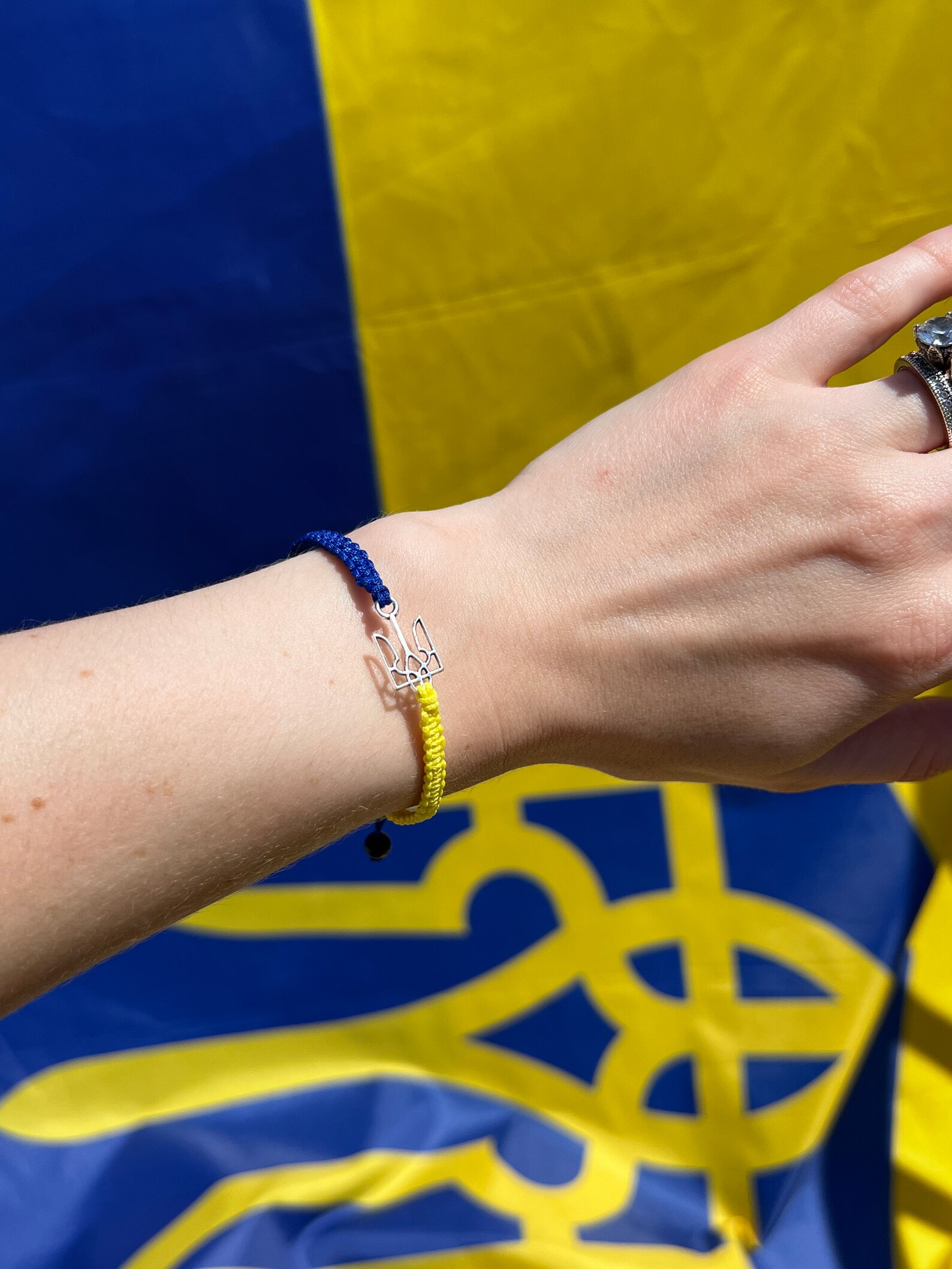 Handmade Bracelet With Ukrainian Flag Colors and Trident Charm. Stand ...