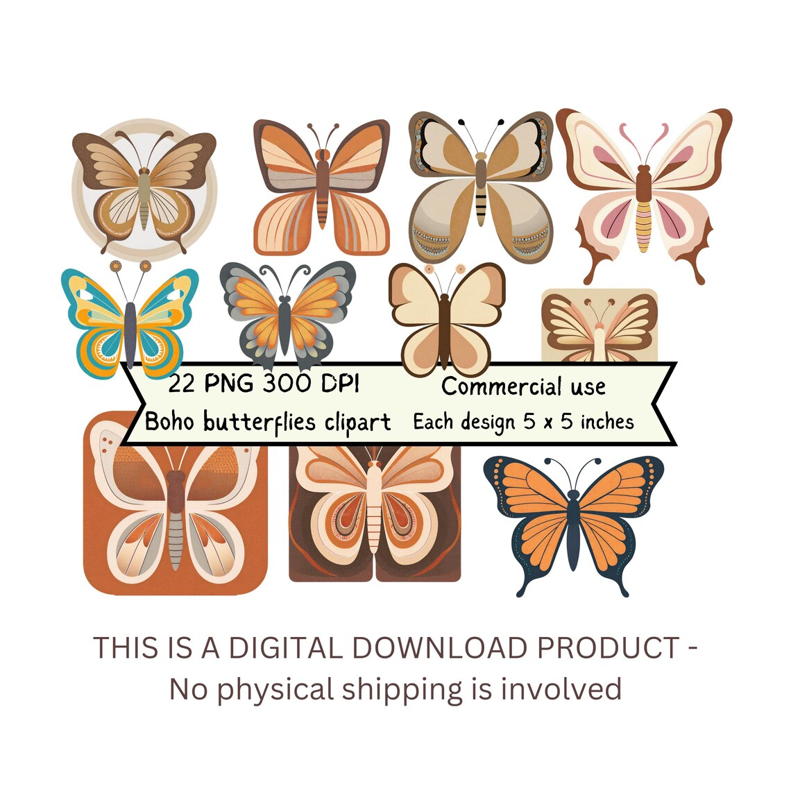 Clipart Boho Butterfly Clipart Collection 22 Clipart Boho Butterflies ...