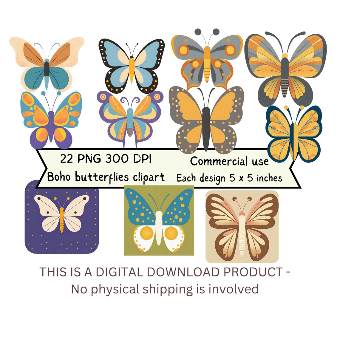 Clipart Boho Butterfly Clipart Collection 22 Clipart Boho Butterflies ...