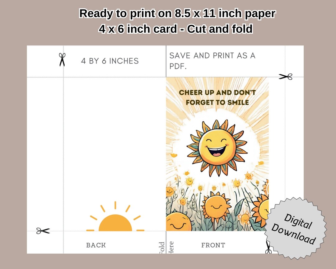 Ready to Print Card Simple Sunshine Cheer up Card - Etsy
