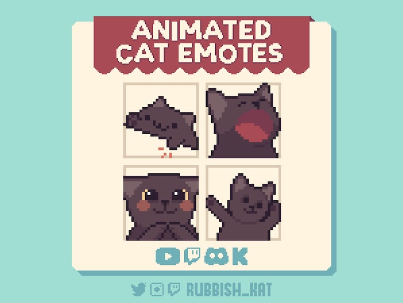 4 Black Cat Animated Emote Bundle | Handmade Pixel Art Emotes | Bongo ...