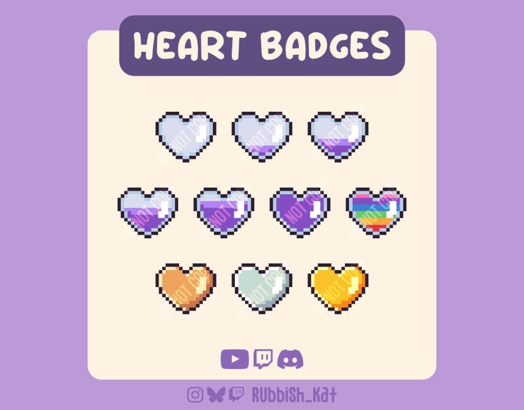 10 Purple Heart Container Sub Badges | Pixel Art Badges Ready to Use on ...