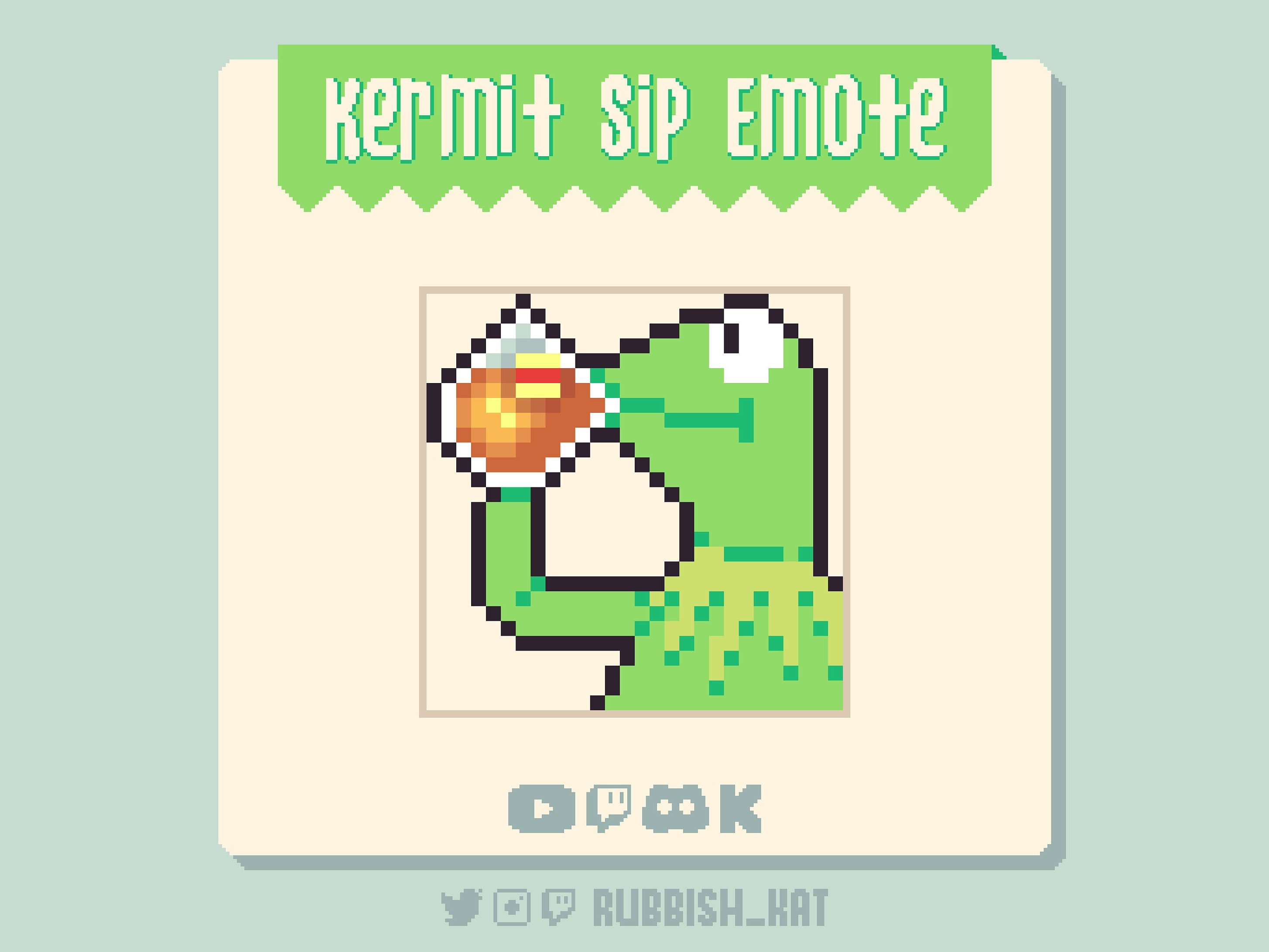 Kermit Sips Tea / Tea Sip Pixel Art Meme Emote | Ready to Use on Twitch ...
