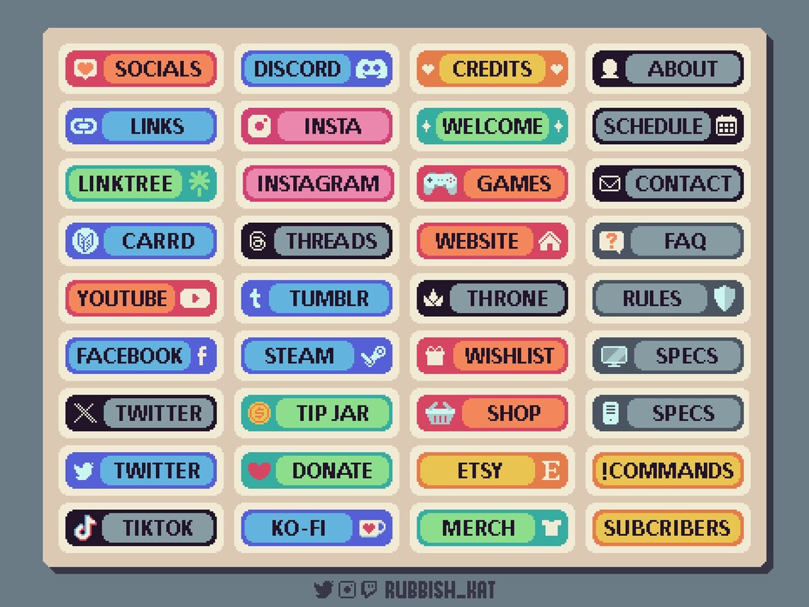 Colourful Retro Pixel Art Twitch Panels Mega Pack | 30+ Panels ...