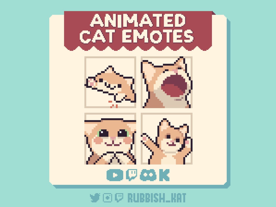 4 Ginger Cat Animated Emote Bundle | Handmade Pixel Art Emotes | Bongo ...