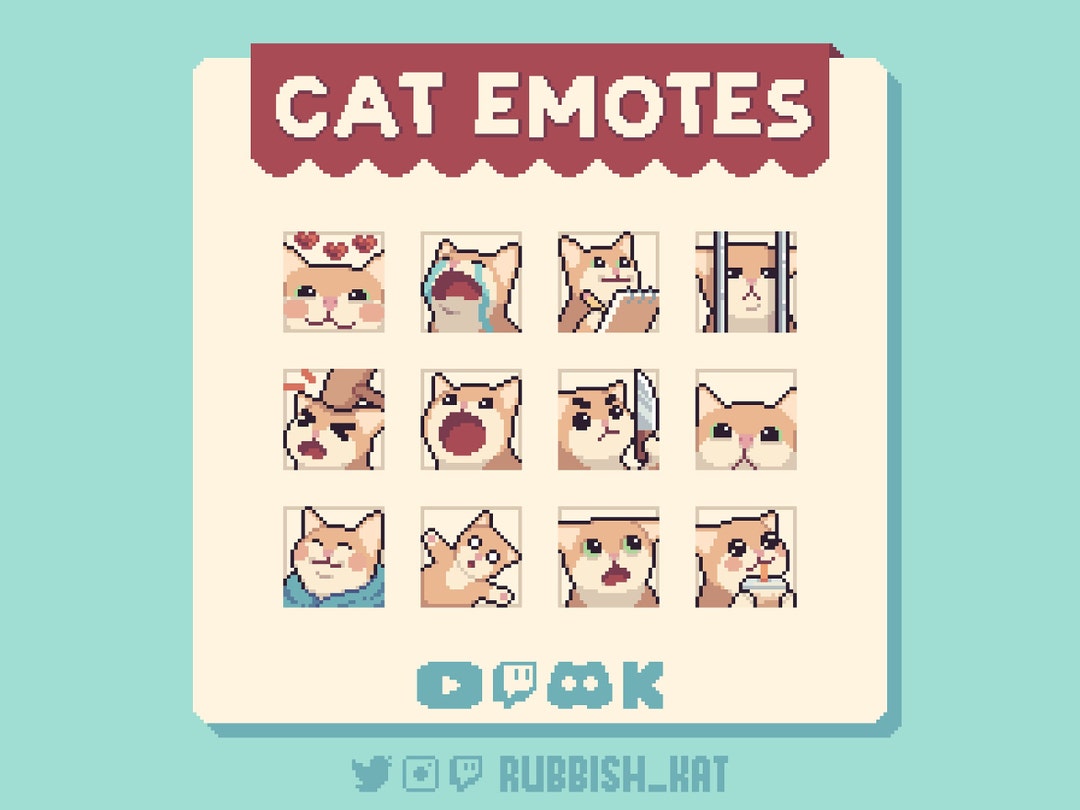 Ginger/orange and White Cat Emote Bundle | 12 Cute Pixel Art Emotes ...