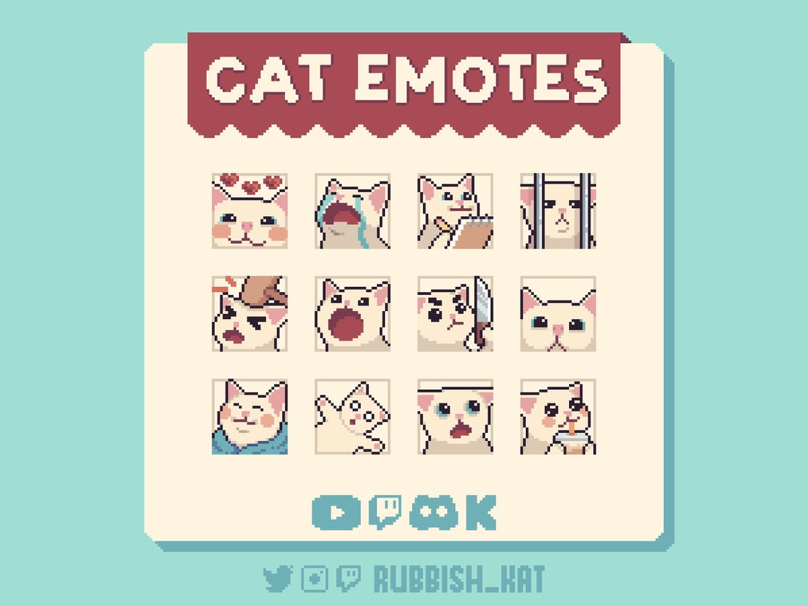 White Cat Emote Bundle 12 Cute Pixel Art Emotes Ready to Use With ...