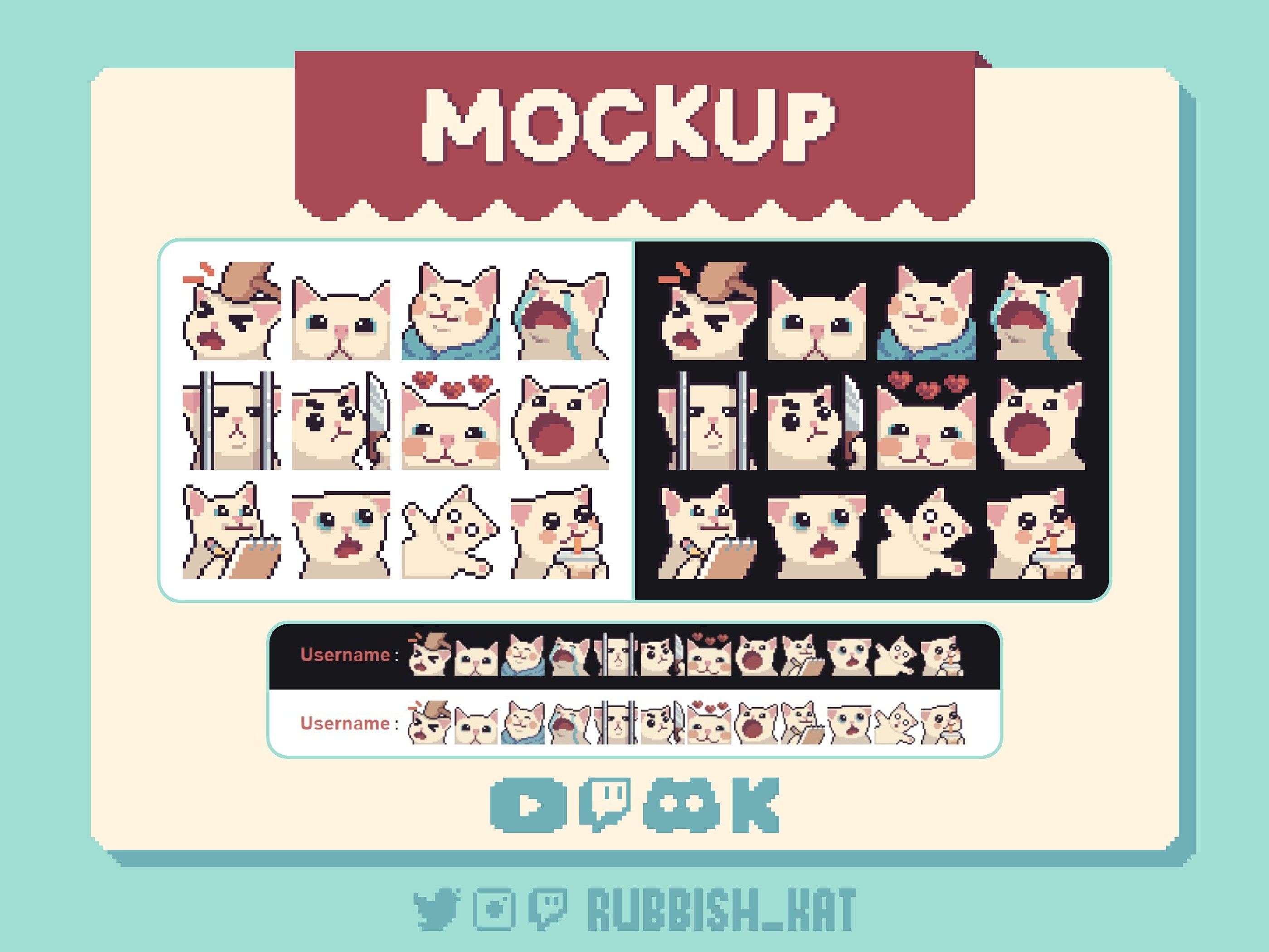 White Cat Emote Bundle 12 Cute Pixel Art Emotes Ready to Use With ...