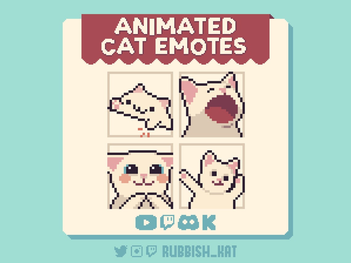 4 White Cat Animated Emote Bundle Handmade Pixel Art Emotes Bongo ...