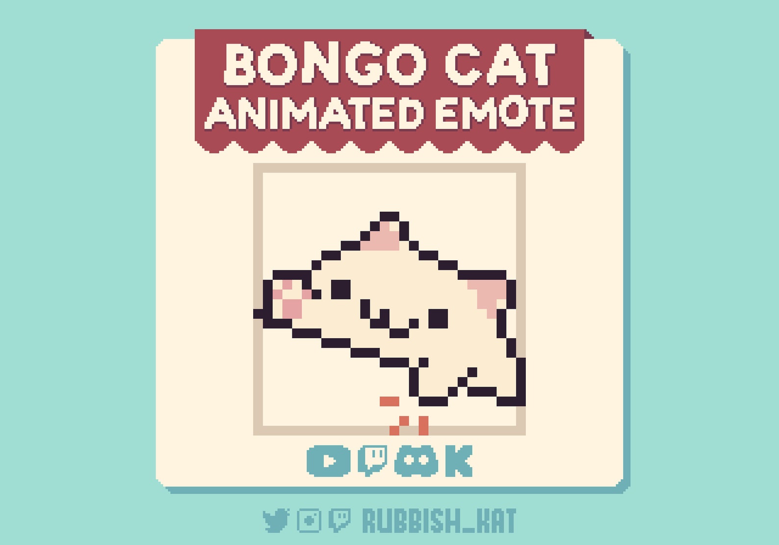 Bongo Cat Animated Pixel Art Emote, White Cat | Ready to Use on Twitch ...