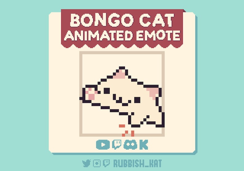 Bongo Cat Animated Pixel Art Emote, White Cat | Ready to Use on Twitch ...