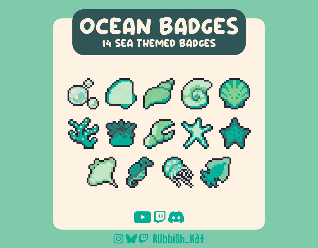 14 Teal Green Ocean / Sea, Themed Sub / Bits Badges | Pixel Art Badges ...