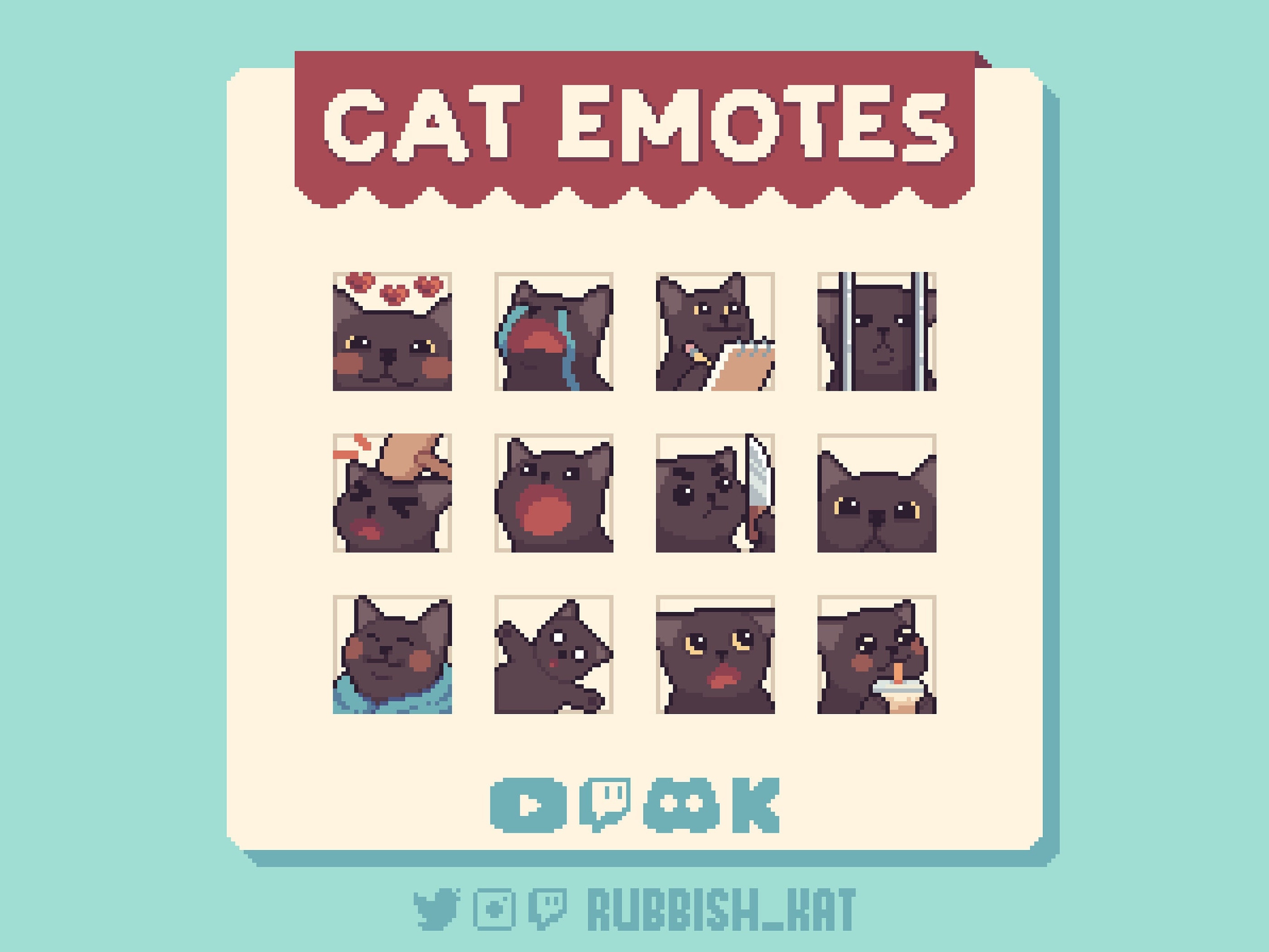 Black Cat Emote Bundle | 12 Pixel Art Emotes | Ready to Use With Twitch ...