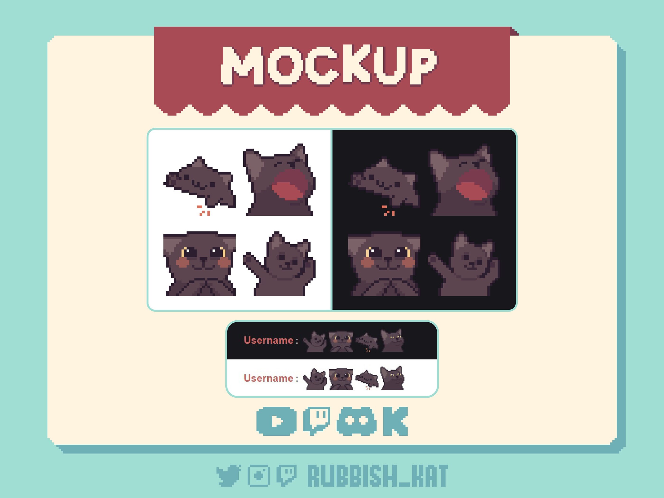 4 Black Cat Animated Emote Bundle | Handmade Pixel Art Emotes | Bongo ...