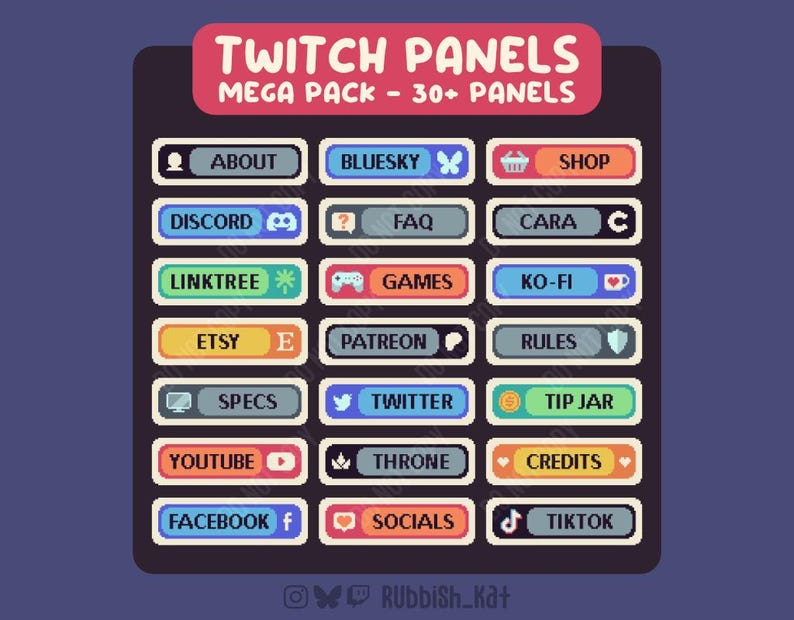 Colourful Retro Pixel Art Twitch Panels Mega Pack | 30+ Panels ...