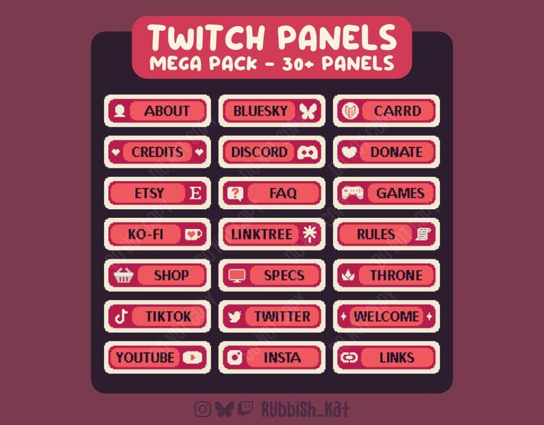 Red Retro Pixel Art Twitch Panels Mega Pack | 30+ Panels & Variations ...