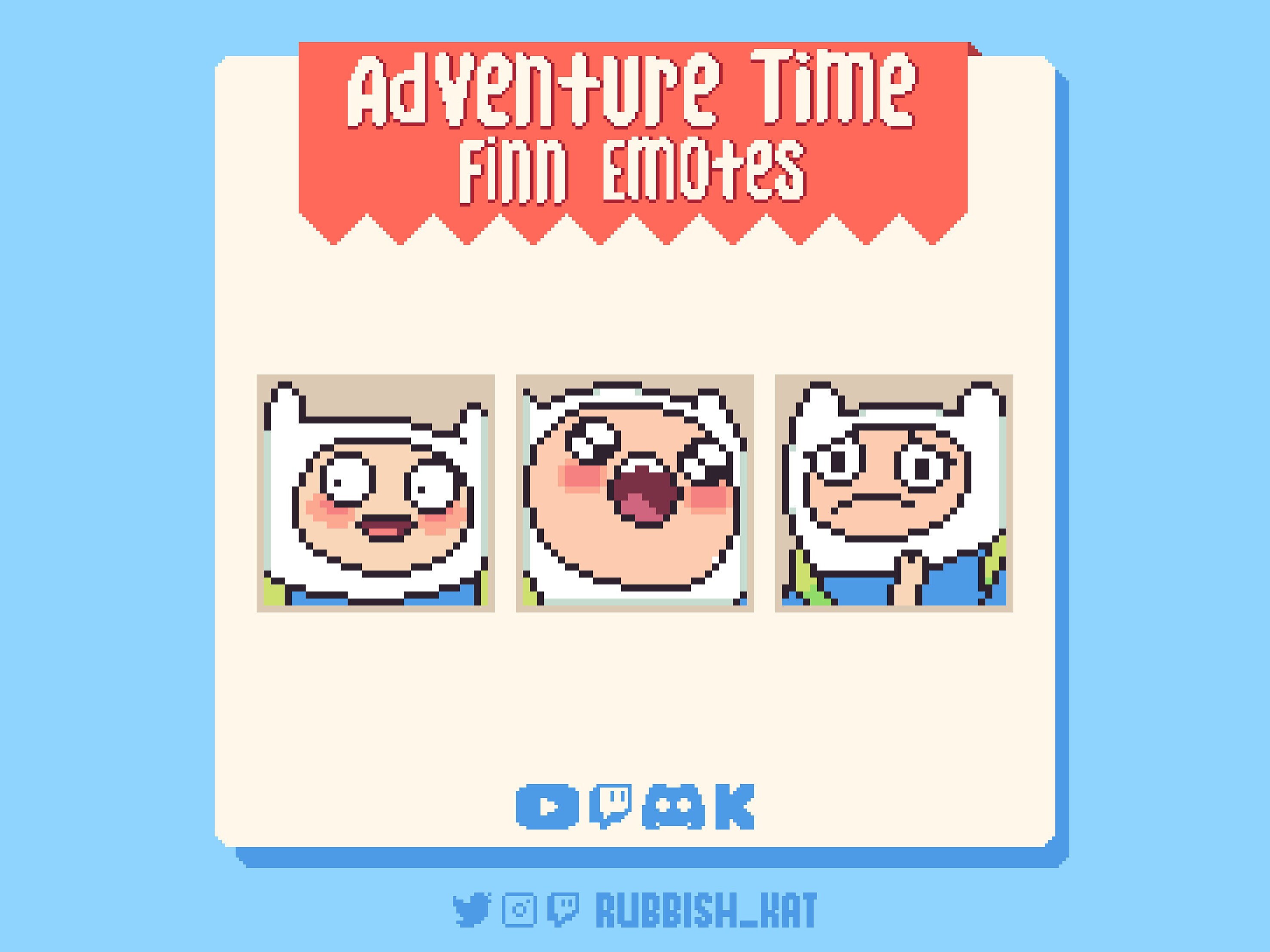 3 Adventure Time Emotes Finn Pixel Art Ready to Use With Twitch ...