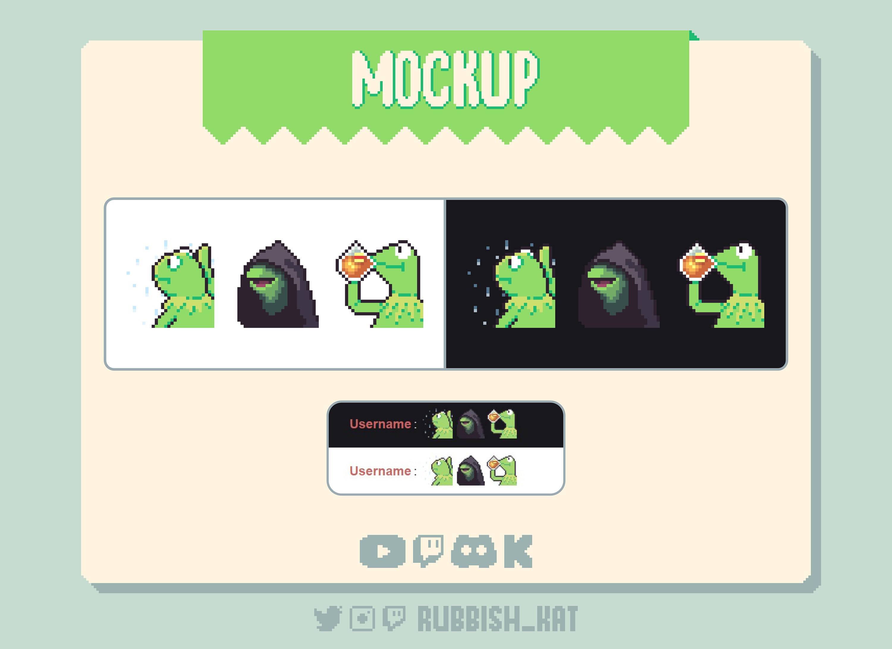 Kermit Bundle, Darth / Sad / Sip Kermit the Frog, Pixel Art Meme Emote ...