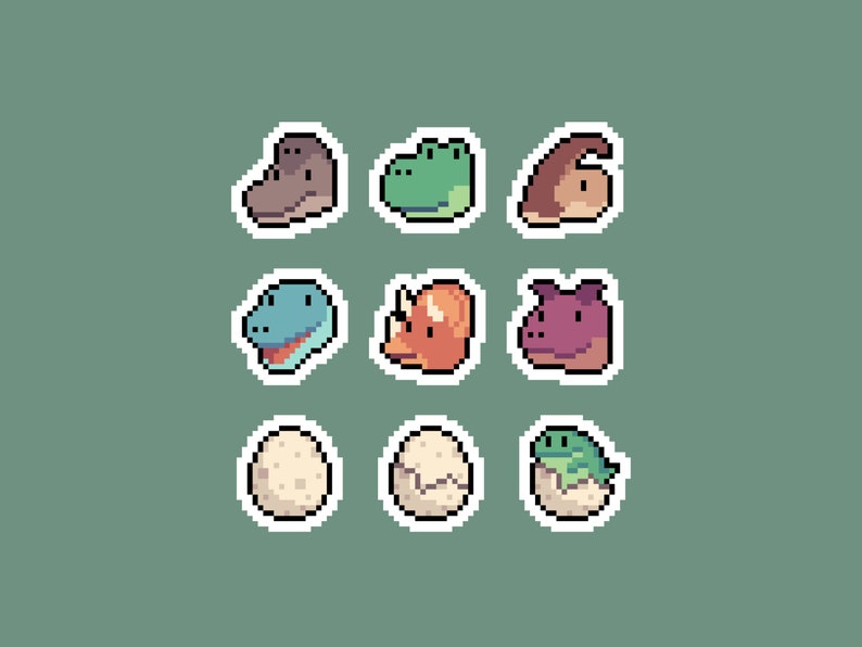 6 Pixel Art Dino Head Twitch Sub or Bits Badges + 3 Egg Badges | Ready ...