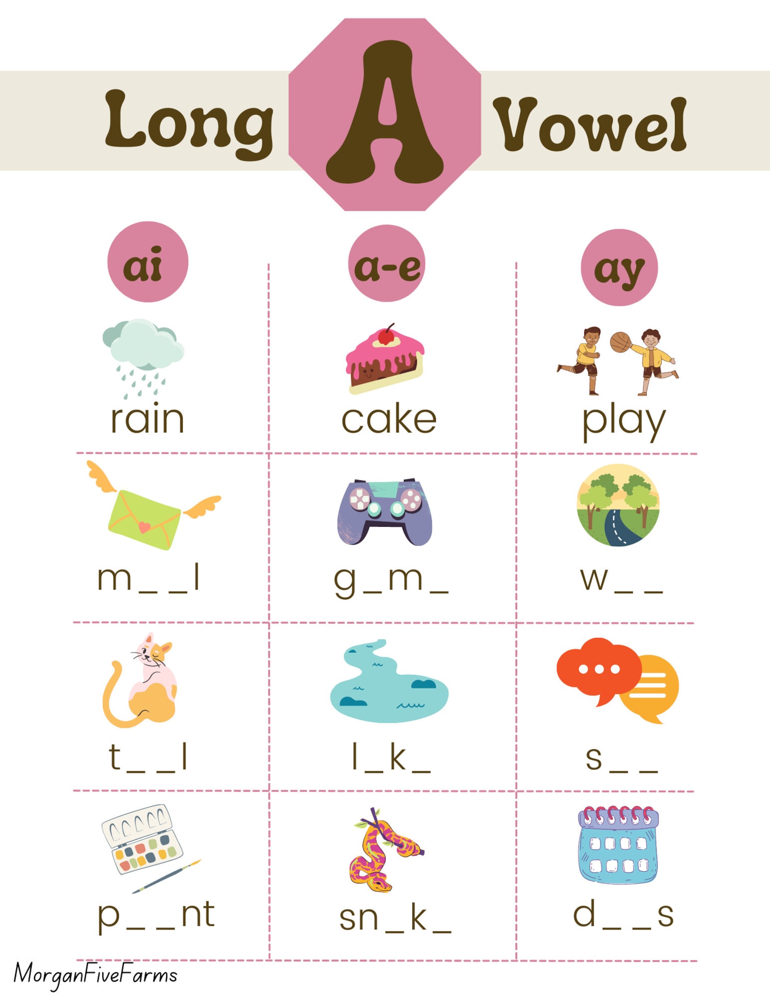 Long Vowel Worksheets With Individual Long Vowel Posters - Etsy