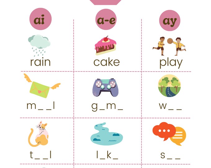 Long Vowel Worksheets With Individual Long Vowel Posters - Etsy