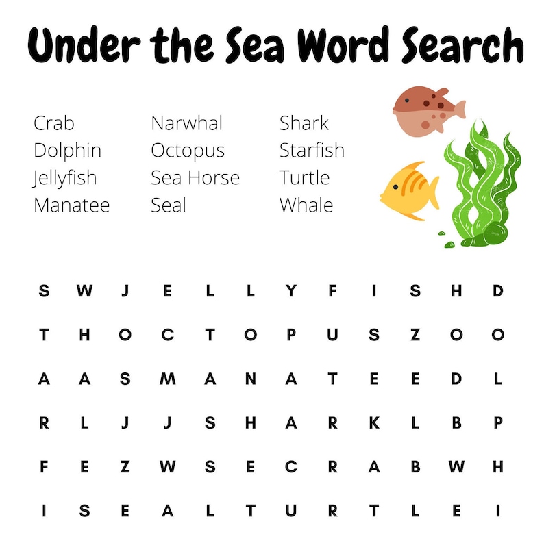 Under the Sea Ocean Wordsearch - Word Find Worksheet Activity Page ...