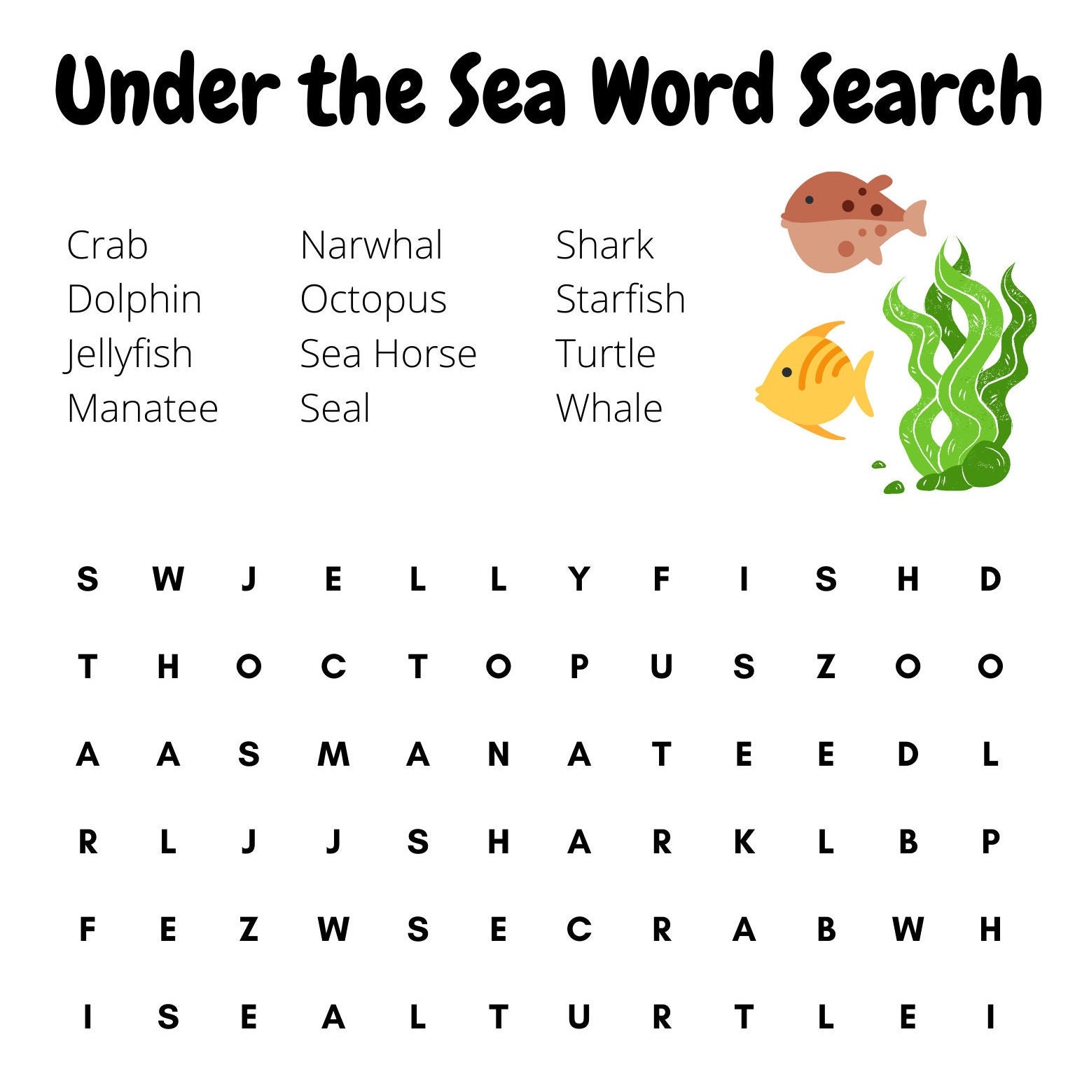 Under the Sea Ocean Wordsearch - Word Find Worksheet Activity Page ...