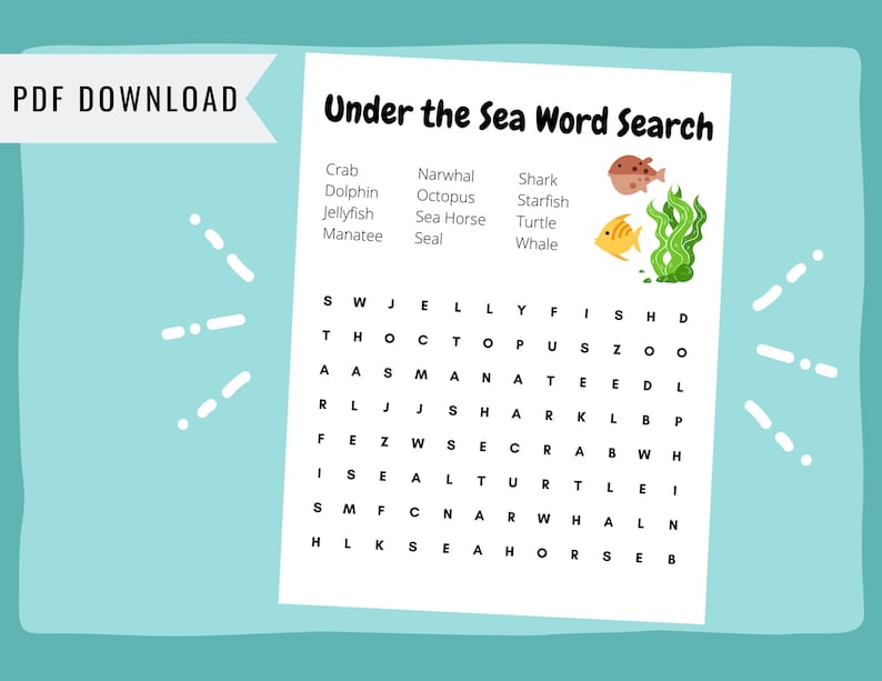 Under the Sea Ocean Wordsearch - Word Find Worksheet Activity Page ...