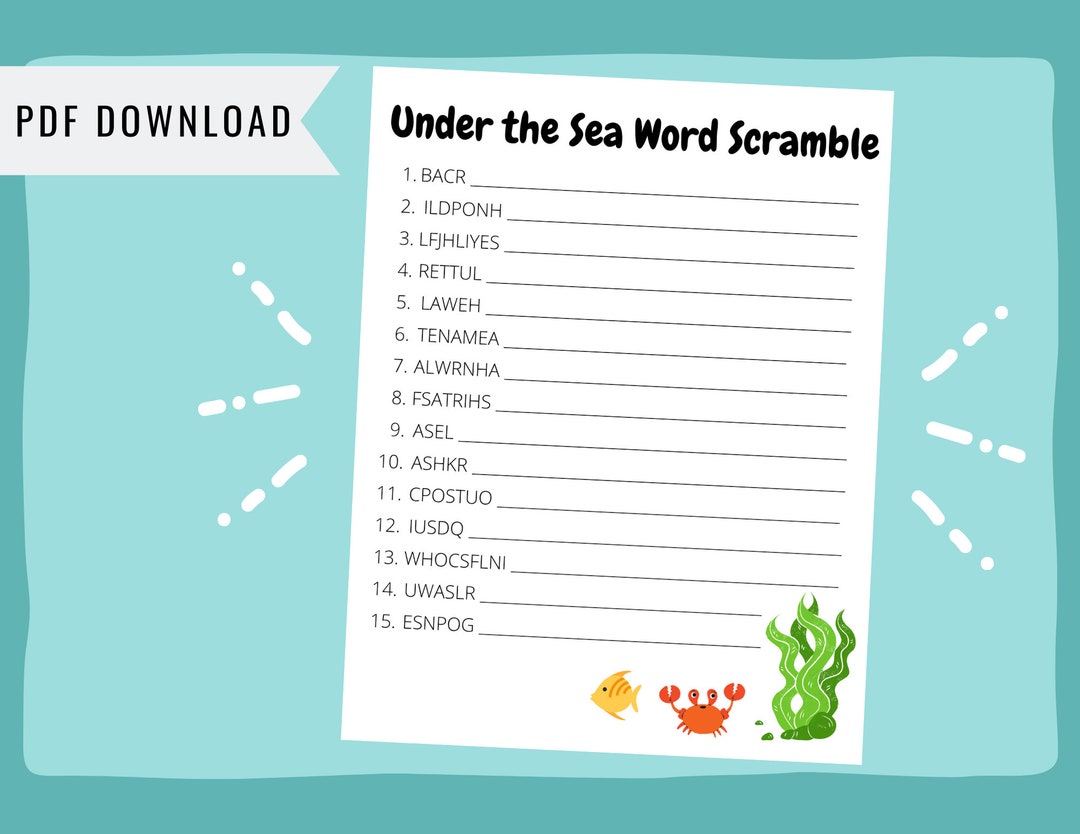 Under the Sea Ocean Fish Word Scramble - Word Game Worksheet Activity ...
