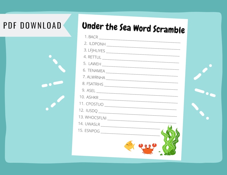 Under the Sea Ocean Fish Word Scramble - Word Game Worksheet Activity ...