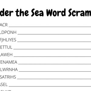 Under the Sea Ocean Fish Word Scramble - Word Game Worksheet Activity ...