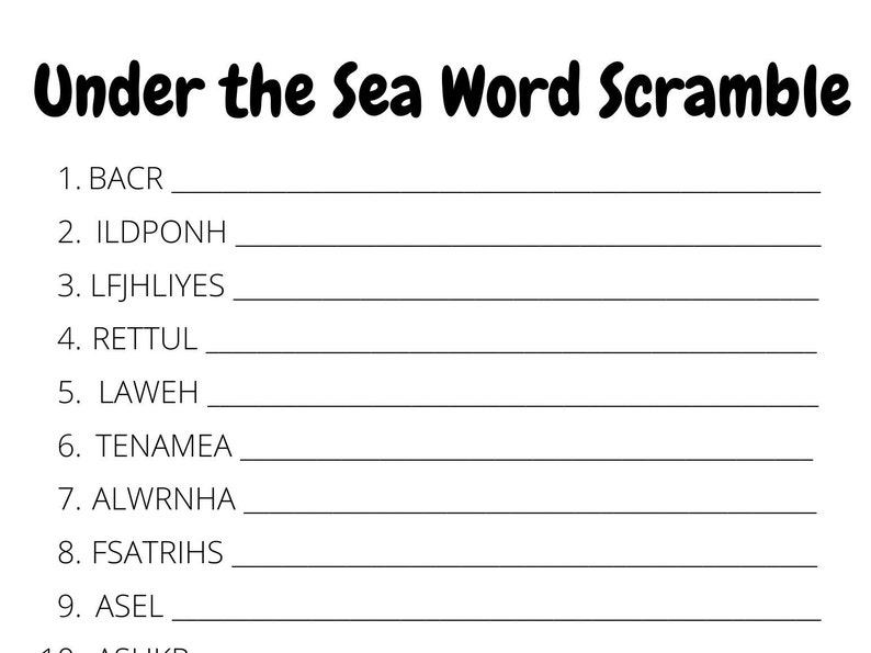 Under the Sea Ocean Fish Word Scramble - Word Game Worksheet Activity ...
