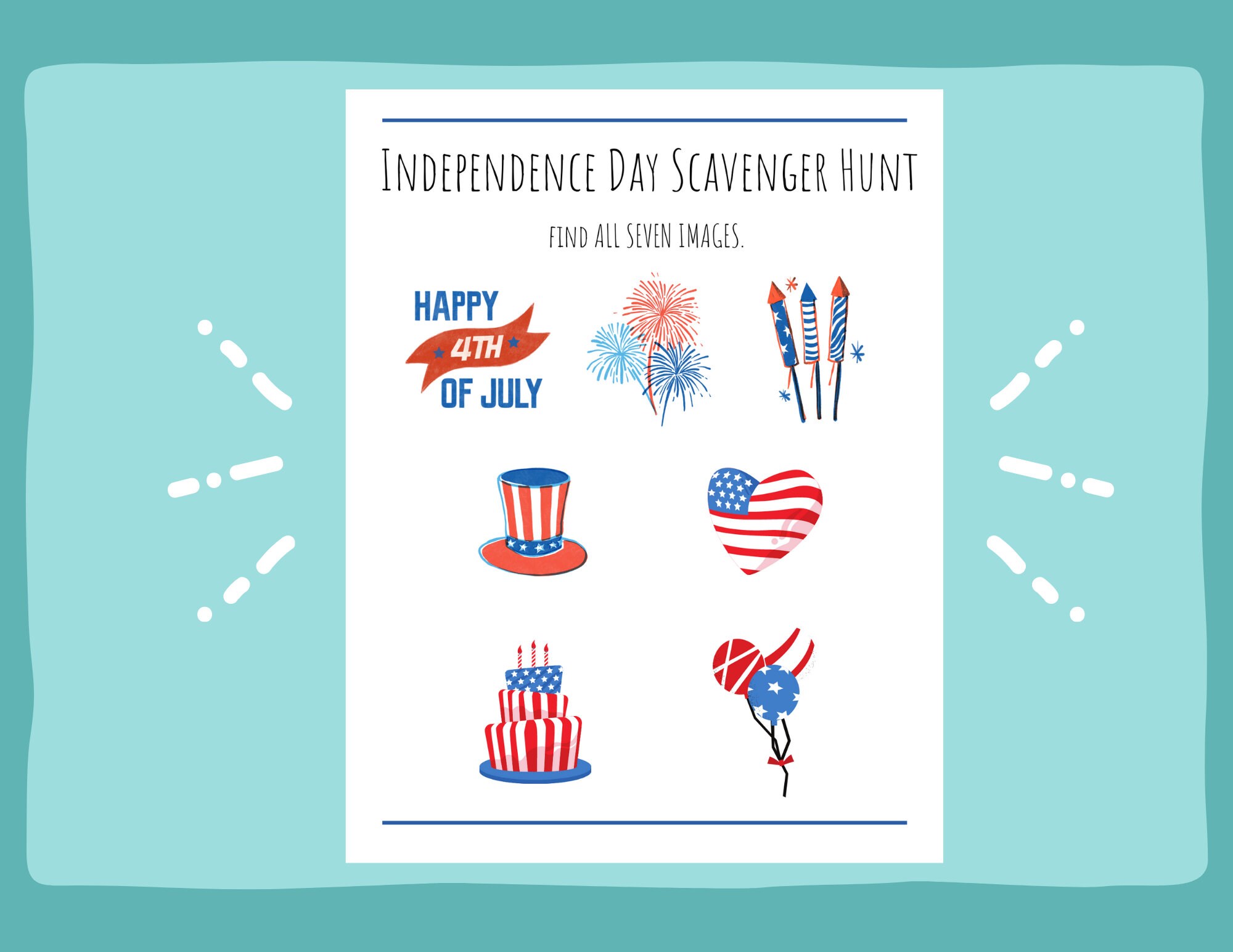 Independence Day Scavenger Hunt - July 4th Worksheet Activity Page ...