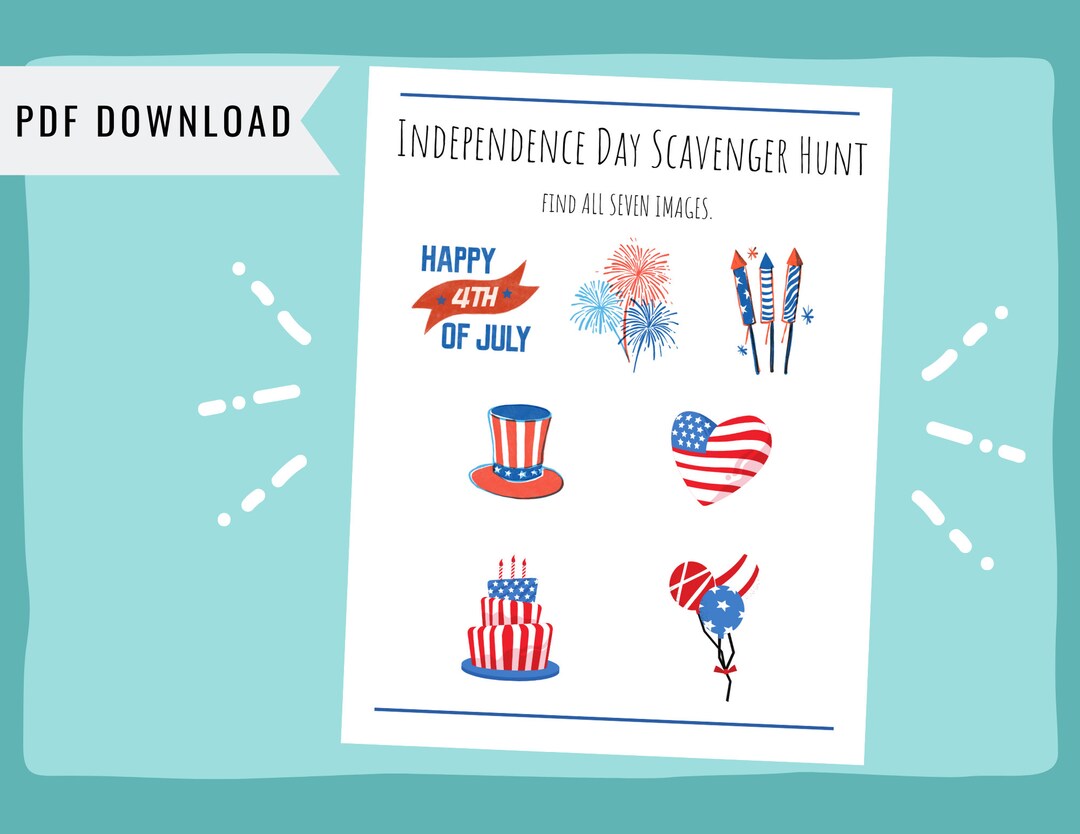 Independence Day Scavenger Hunt - July 4th Worksheet Activity Page ...