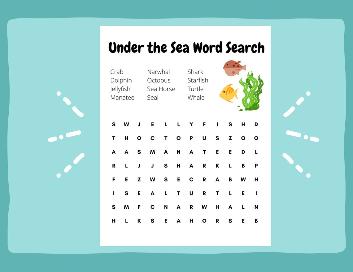 Under the Sea Ocean Wordsearch Word Find Worksheet Activity Page ...