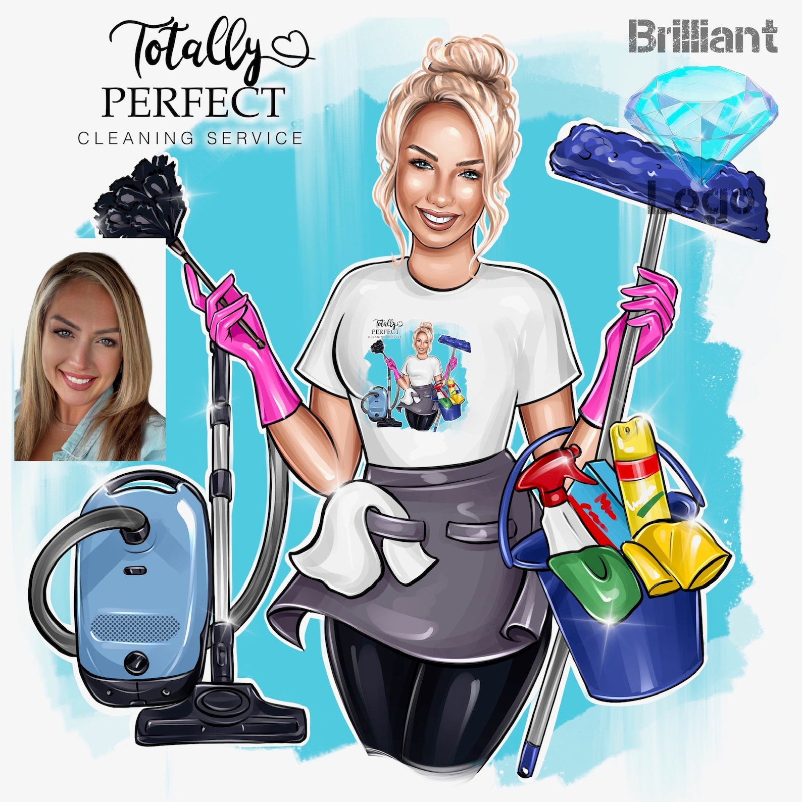 Cleaning Business Logo Portrait, Housekeeper Logo, Cleaning Cartoon ...