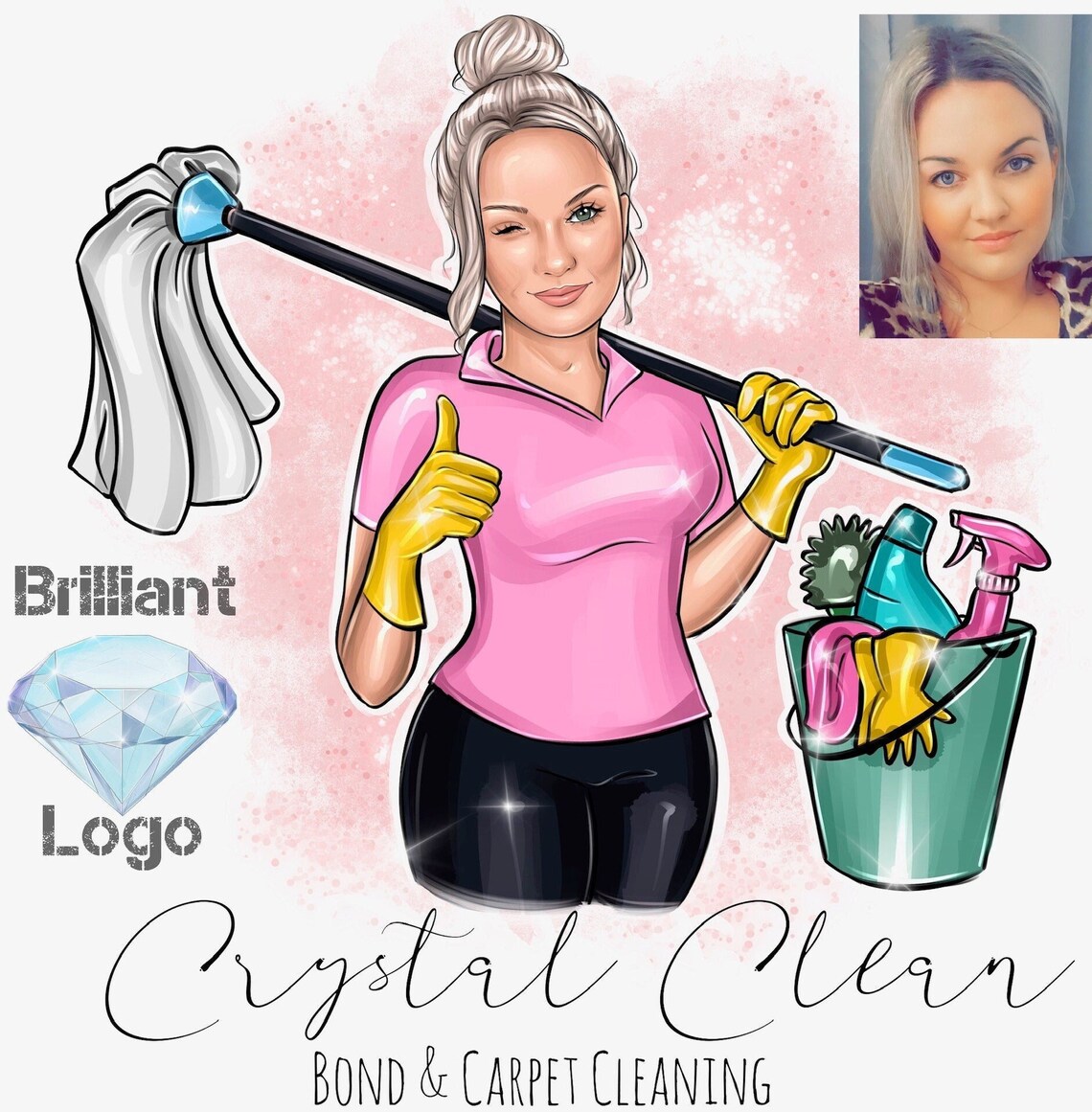 Cleaning Business Logo Cartoon Portrait Cleaning Service - Etsy