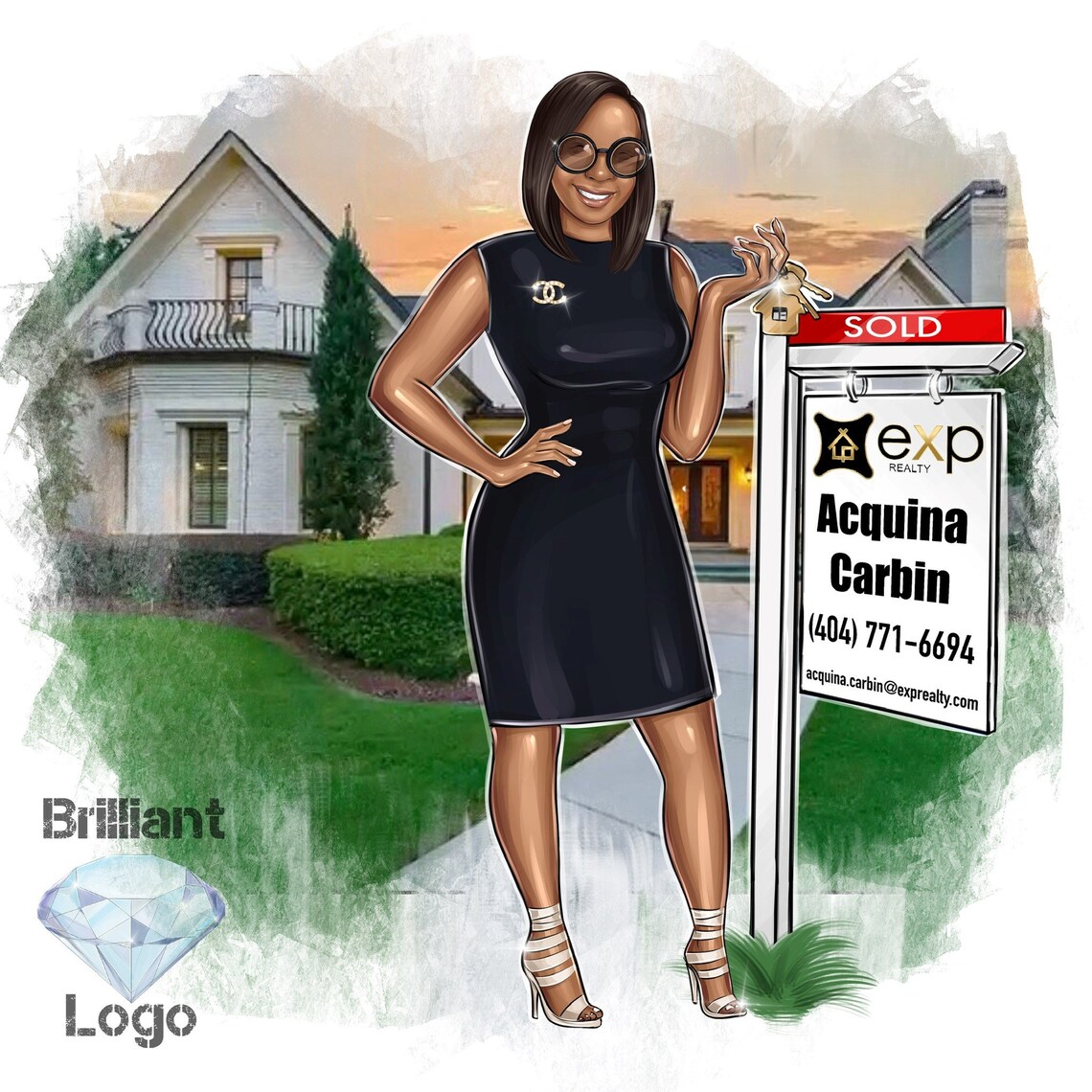 Cartoon Logo, Real Estate Broker, Business Logo Portrait, Custom ...