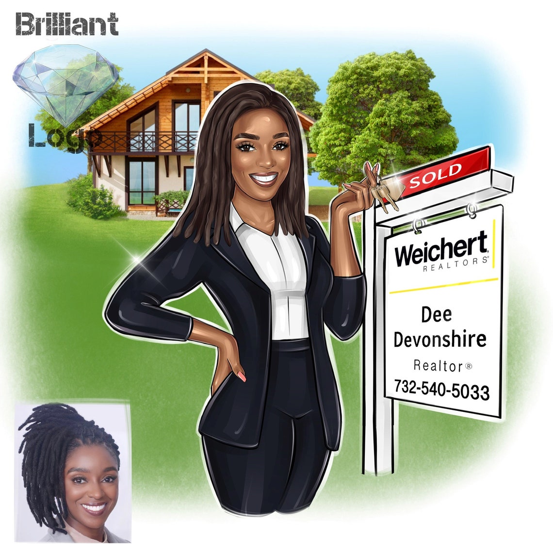 Cartoon Logo, Real Estate Broker, Business Logo Portrait, Custom ...