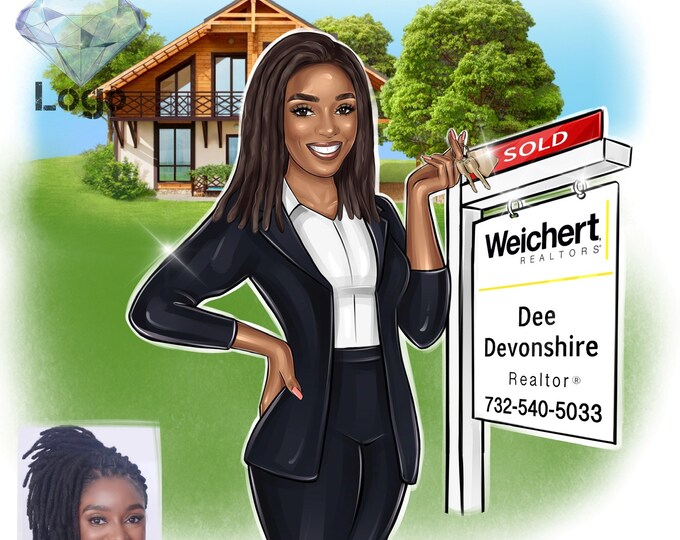 Cartoon Logo, Real Estate Agent, Business Logo Portrait, Custom ...