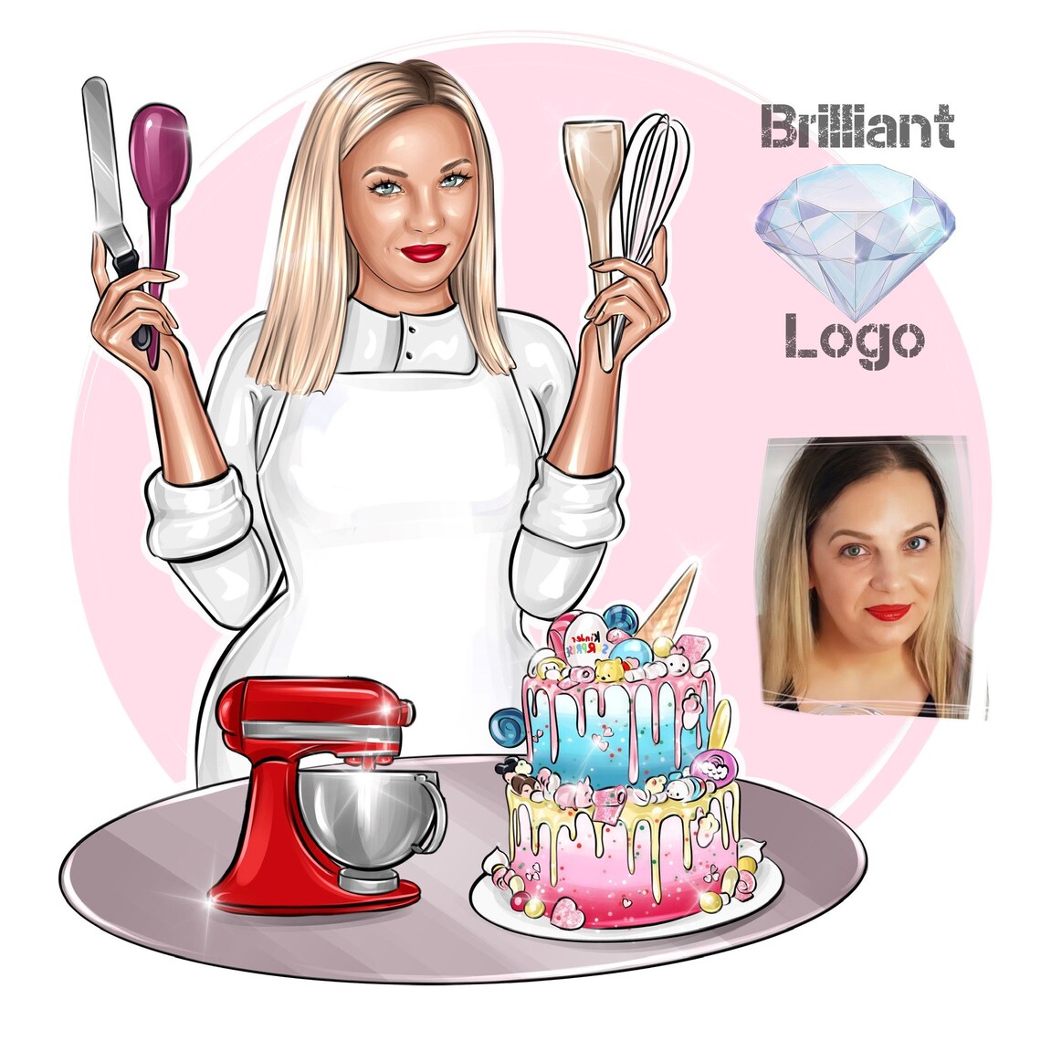 Baker Cartoon Logo Chef Logo Design Custom Portrait Cake - Etsy