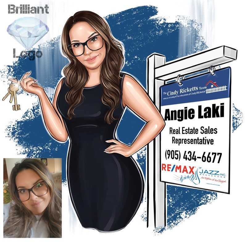 Cartoon Logo, Real Estate Agent, Business Logo Portrait, Custom ...