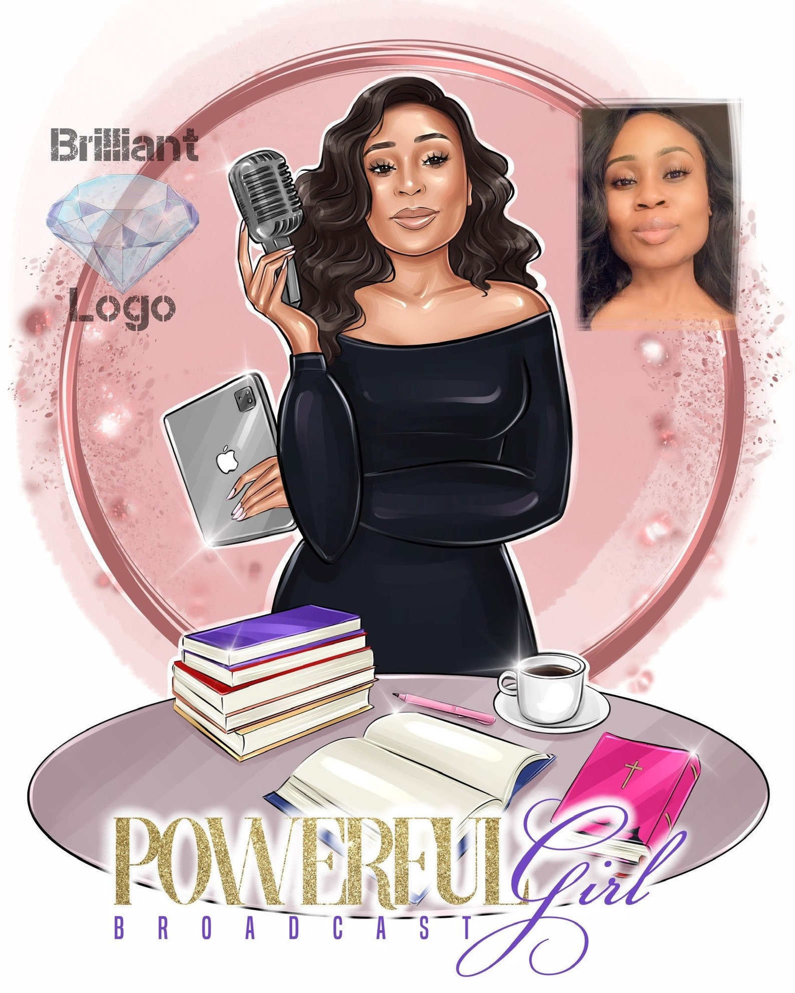 Podcaster Logo, Cartoon Portrait, Podcast Cover Art, Radio Host ...