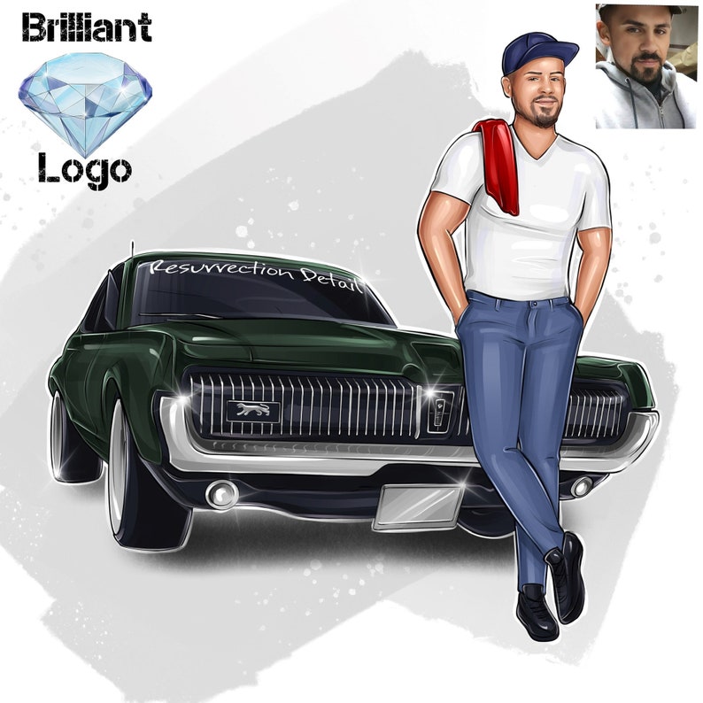 Detailing Center Logo, Cartoon Logo Portrait, Detail Masters Logo, Auto ...