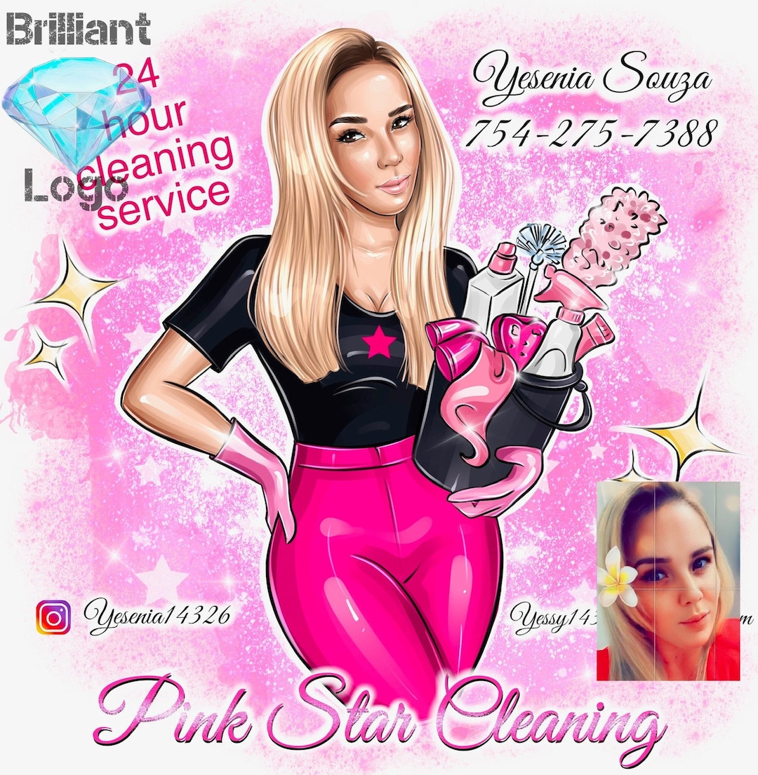 Custom Logo, Cleaning Service Logo, Cartoon Portrait, Cleaning Business ...