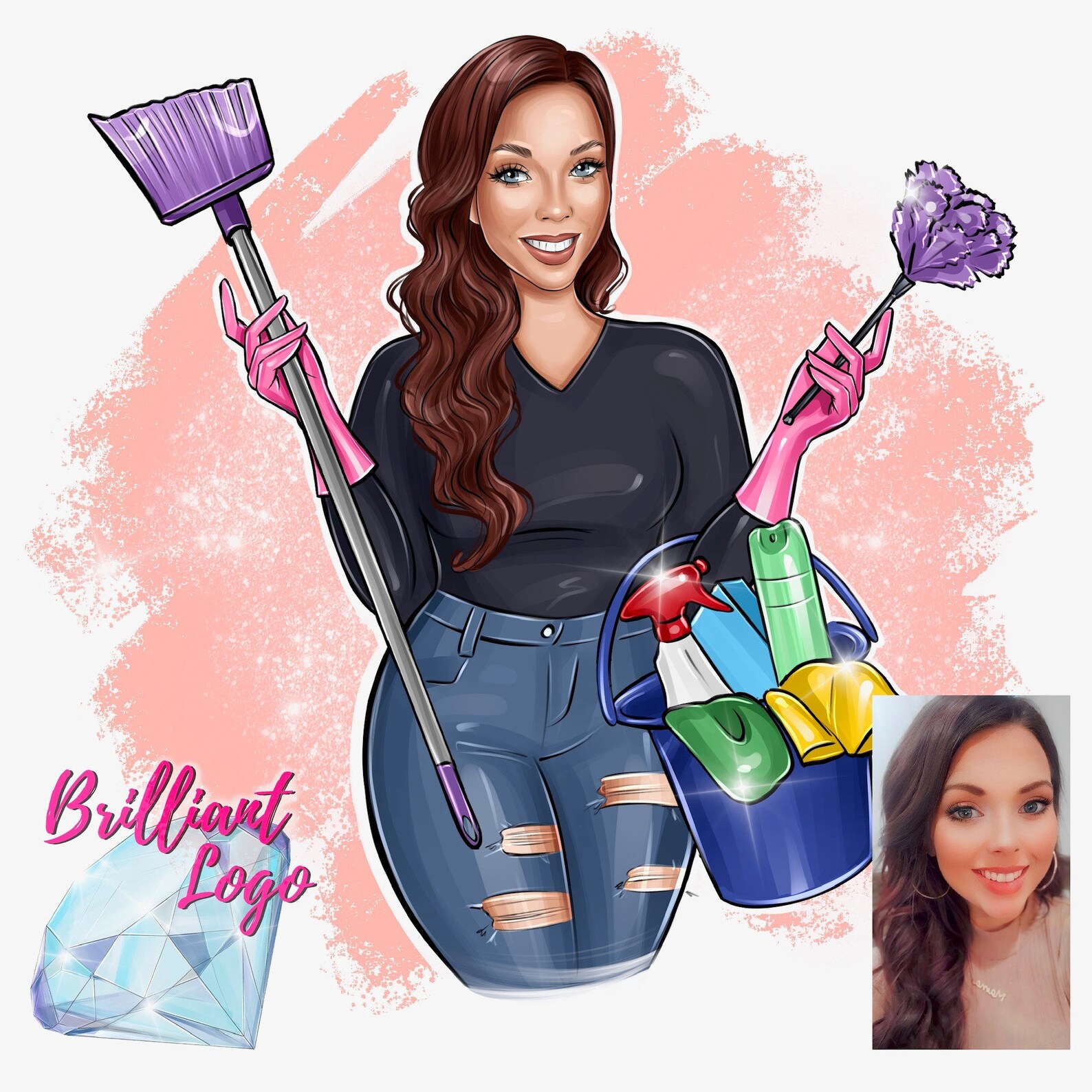 Cleaning Business Logo Portrait, Housekeeper Logo, Cleaning Cartoon ...