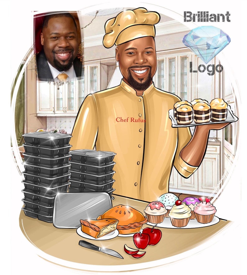 Baker Cartoon Logo Chef Logo Design Custom Portrait Cake - Etsy