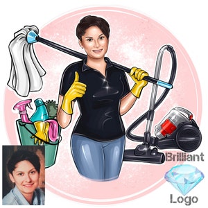 Housekeeper Logo, Cleaning Business Logo, House Chores Logo, Cartoon ...