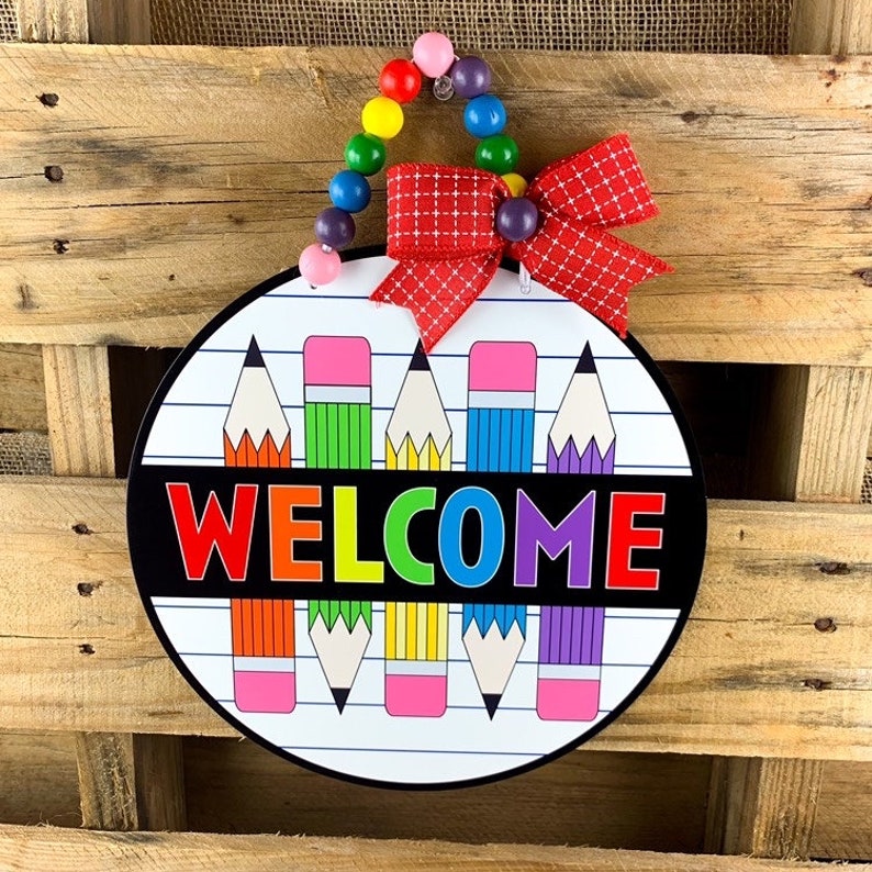 Classroom Welcome Door Hanger With Colorful Pencils Metal Classroom ...