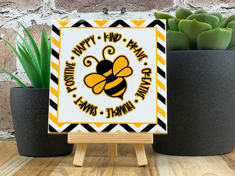 Bumble Bee Word Circle Ceramic Tile Sign With Easel / Sublimated Bee ...